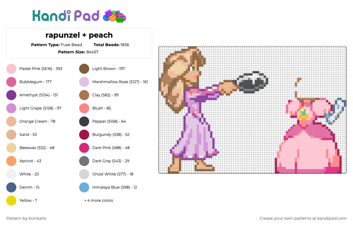 Rapunzel + peach Fuse Bead Pattern - Kandi Pad | Kandi Patterns, Fuse ...