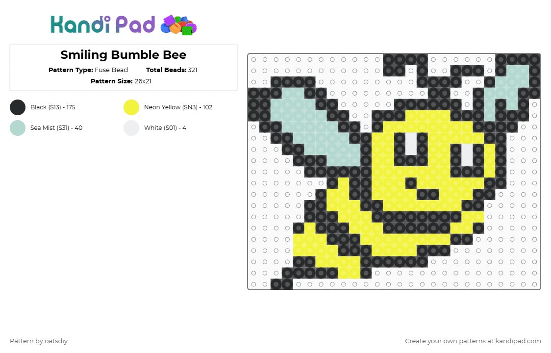 Smiling Bumble Bee Fuse Bead Pattern - Kandi Pad | Kandi Patterns, Fuse ...