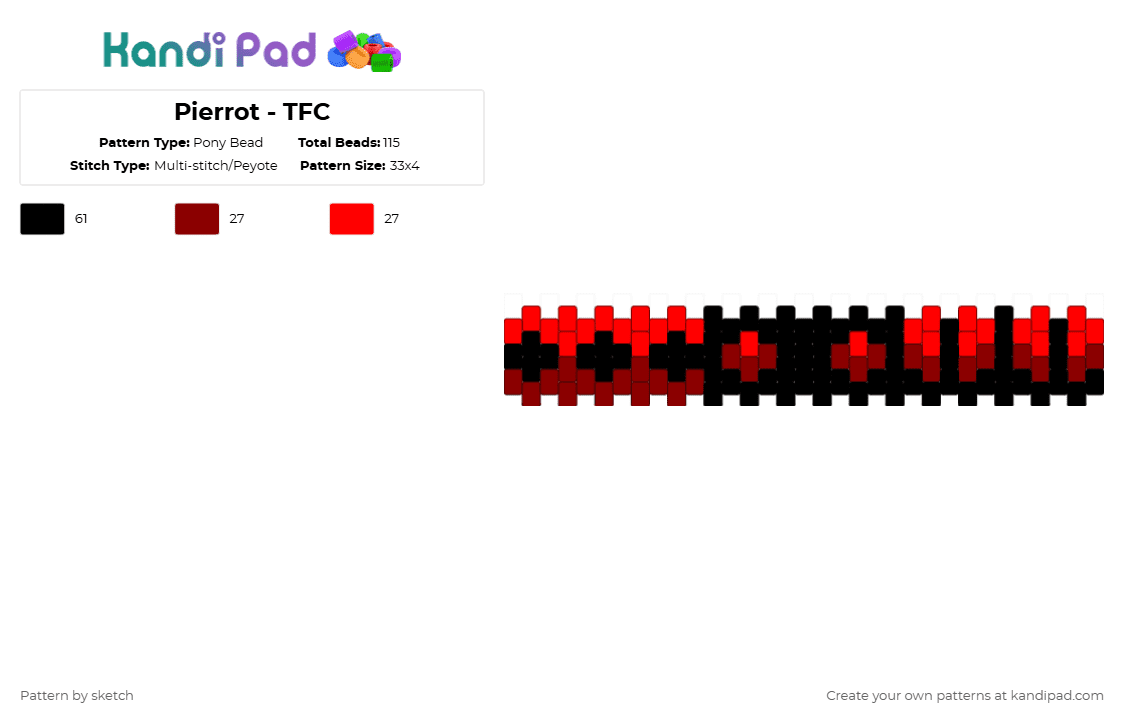 Pierrot - TFC Pony Bead Pattern - Kandi Pad | Kandi Patterns, Fuse Bead ...