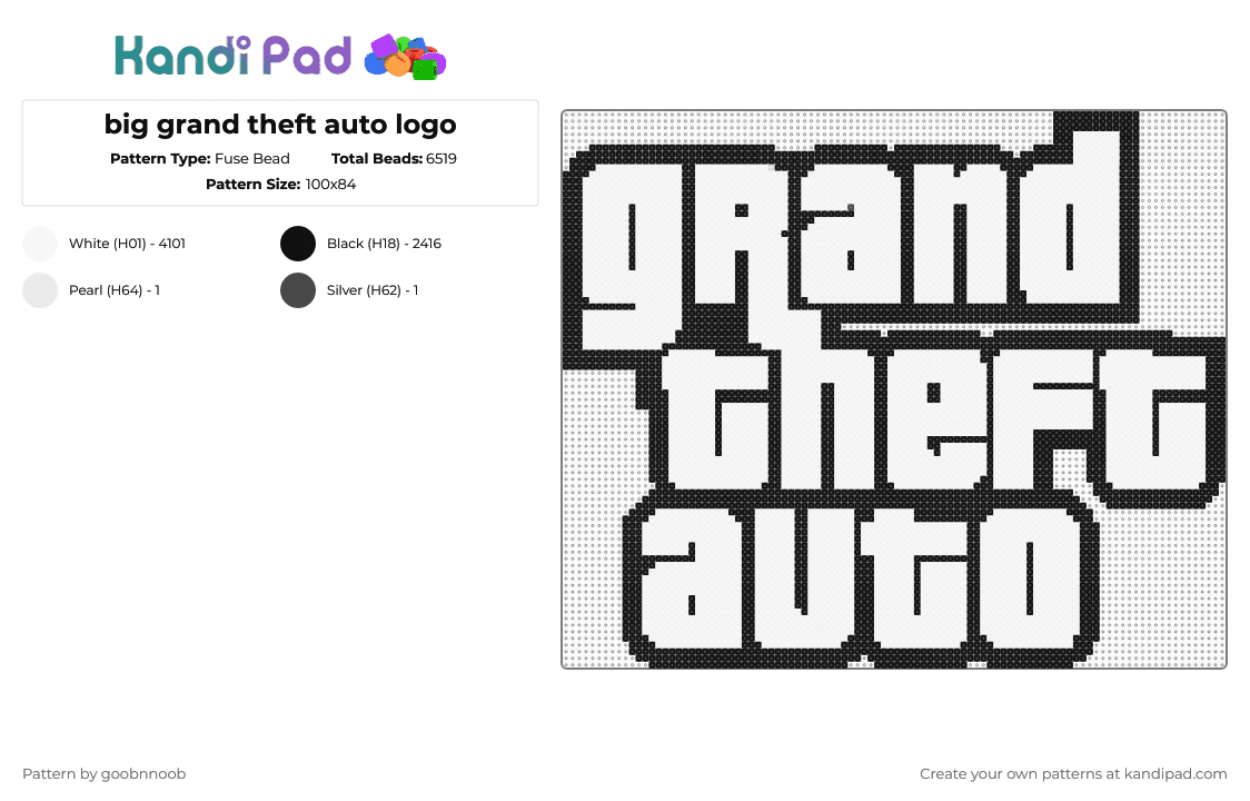 Big grand theft auto logo Fuse Bead Pattern - Kandi Pad | Kandi ...