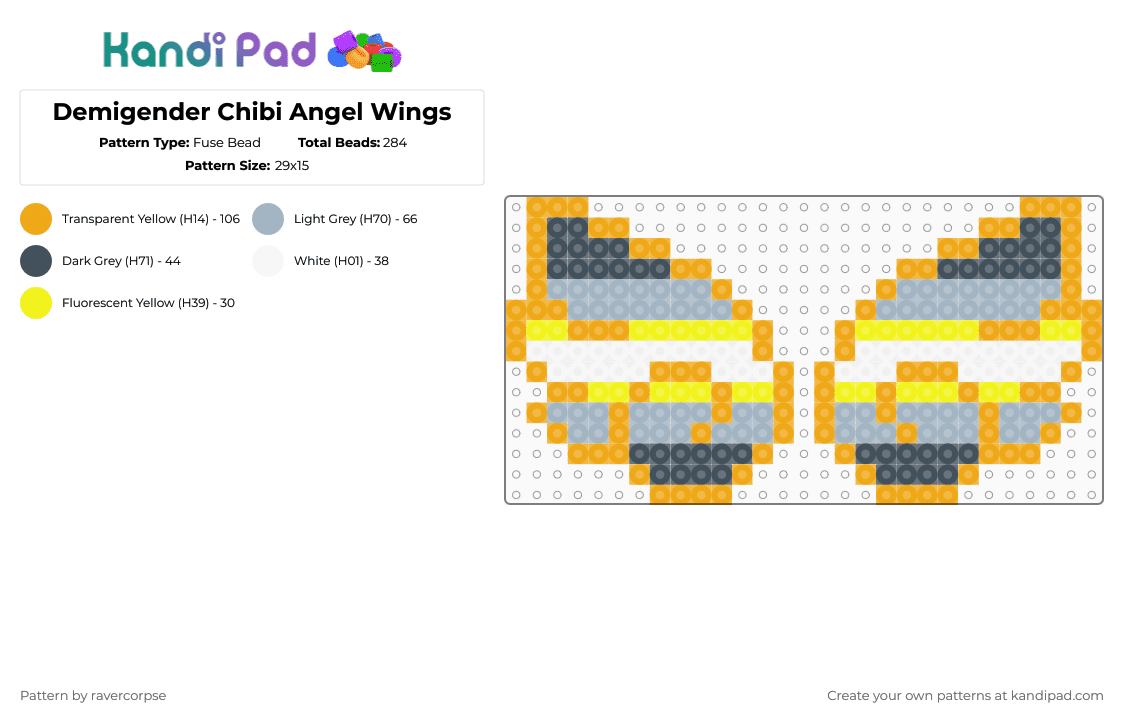 Demigender/deminonbinary chibi angel wings Fuse Bead Pattern - Kandi ...