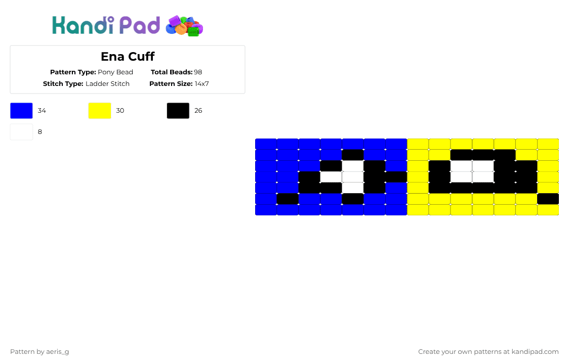 Ena Cuff Pony Bead Pattern - Kandi Pad | Kandi Patterns, Fuse Bead ...