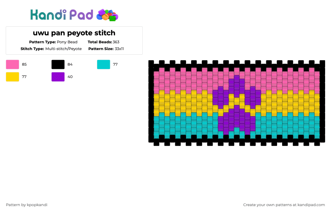 Uwu pan peyote stitch Pony Bead Pattern - Kandi Pad | Kandi Patterns ...