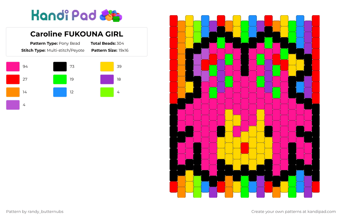 Caroline FUKOUNA GIRL Pony Bead Pattern - Kandi Pad | Kandi Patterns ...
