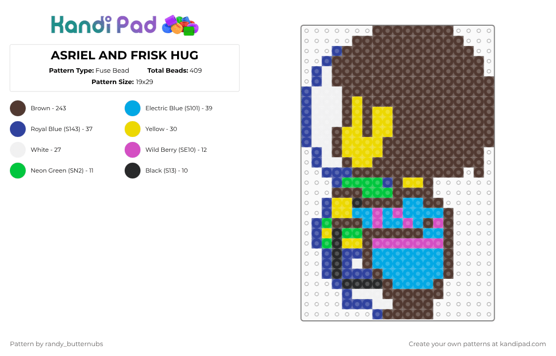 ASRIEL AND FRISK HUG Fuse Bead Pattern - Kandi Pad | Kandi Patterns ...