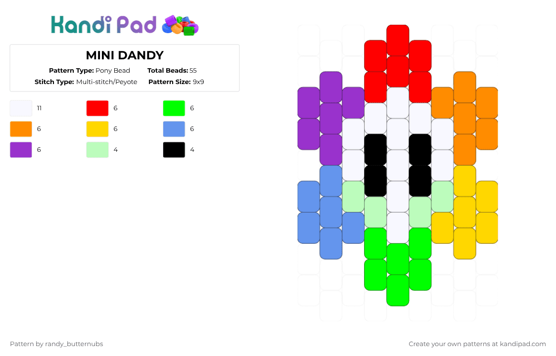MINI DANDY Pony Bead Pattern - Kandi Pad | Kandi Patterns, Fuse Bead ...