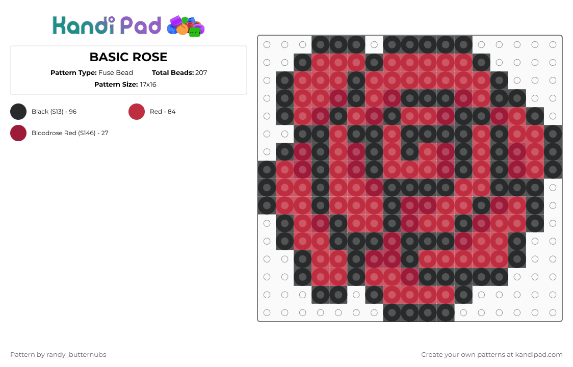 BASIC ROSE Fuse Bead Pattern - Kandi Pad | Kandi Patterns, Fuse Bead ...