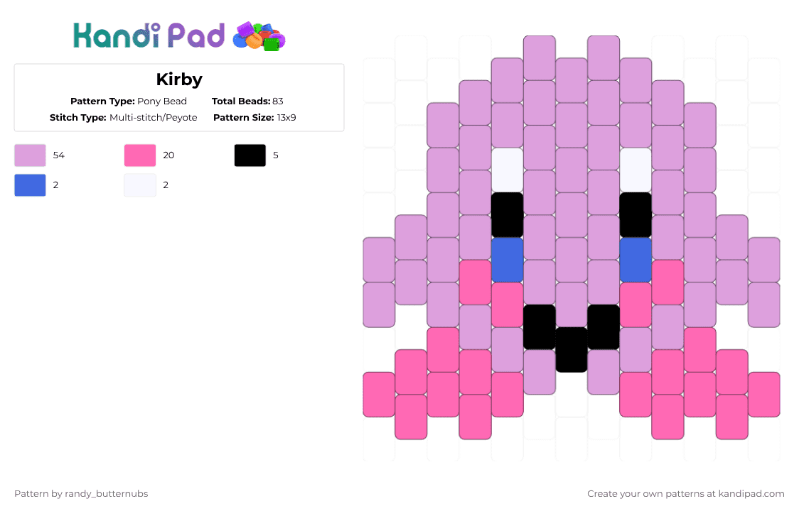 Kirby Pony Bead Pattern - Kandi Pad | Kandi Patterns, Fuse Bead ...