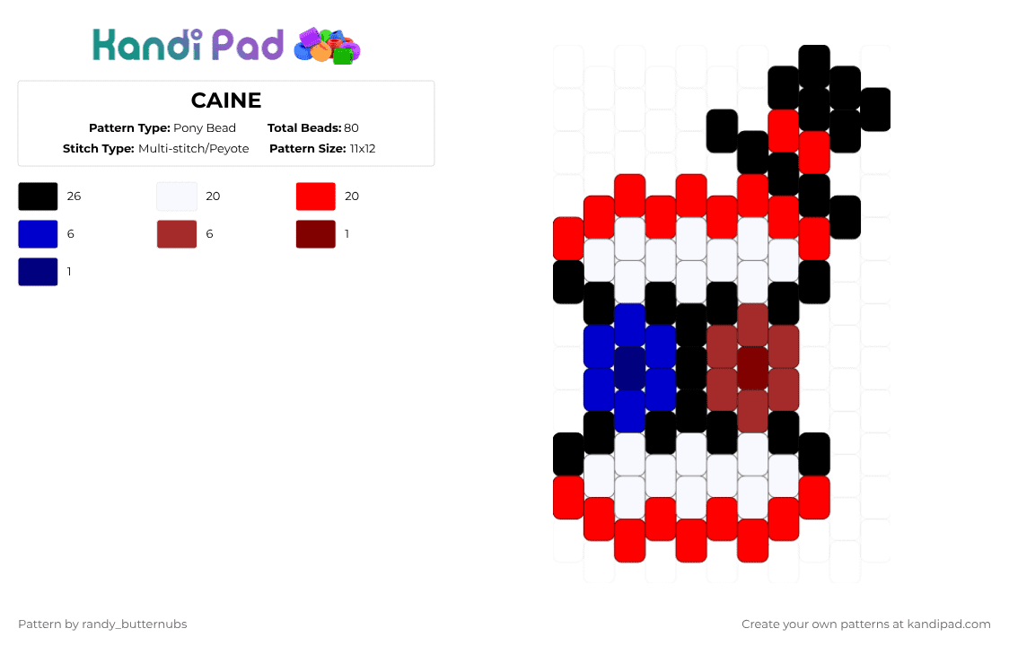 CAINE Pony Bead Pattern - Kandi Pad | Kandi Patterns, Fuse Bead ...