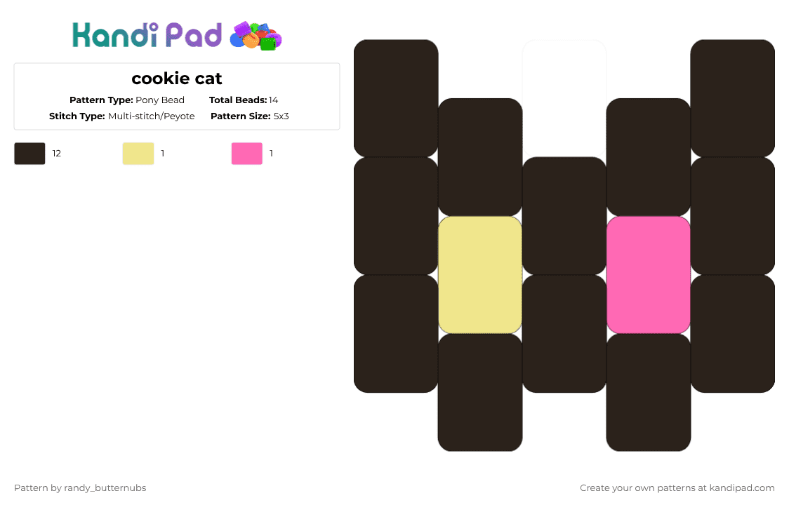 Cookie cat Pony Bead Pattern - Kandi Pad | Kandi Patterns, Fuse Bead ...