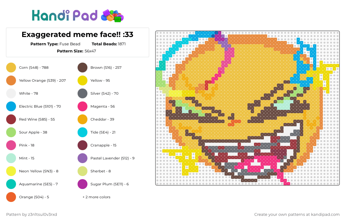 Exaggerated meme face!! :33 Fuse Bead Pattern - Kandi Pad | Kandi ...
