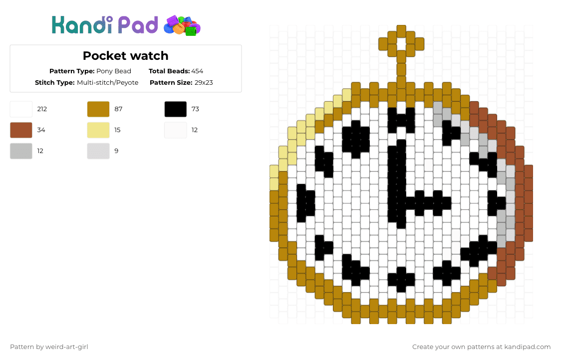 Pocket watch Pony Bead Pattern - Kandi Pad | Kandi Patterns, Fuse Bead ...