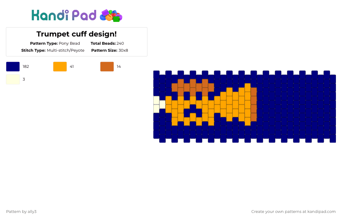 Trumpet cuff design! Pony Bead Pattern - Kandi Pad | Kandi Patterns ...