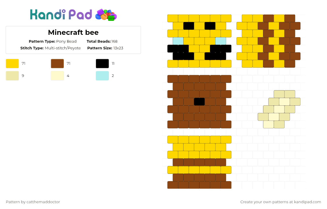 Minecraft bee Pony Bead Pattern - Kandi Pad | Kandi Patterns, Fuse Bead ...