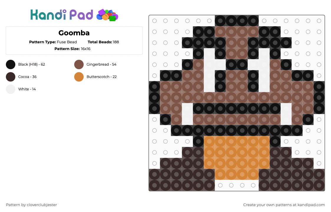 Goomba Fuse Bead Pattern - Kandi Pad | Kandi Patterns, Fuse Bead ...