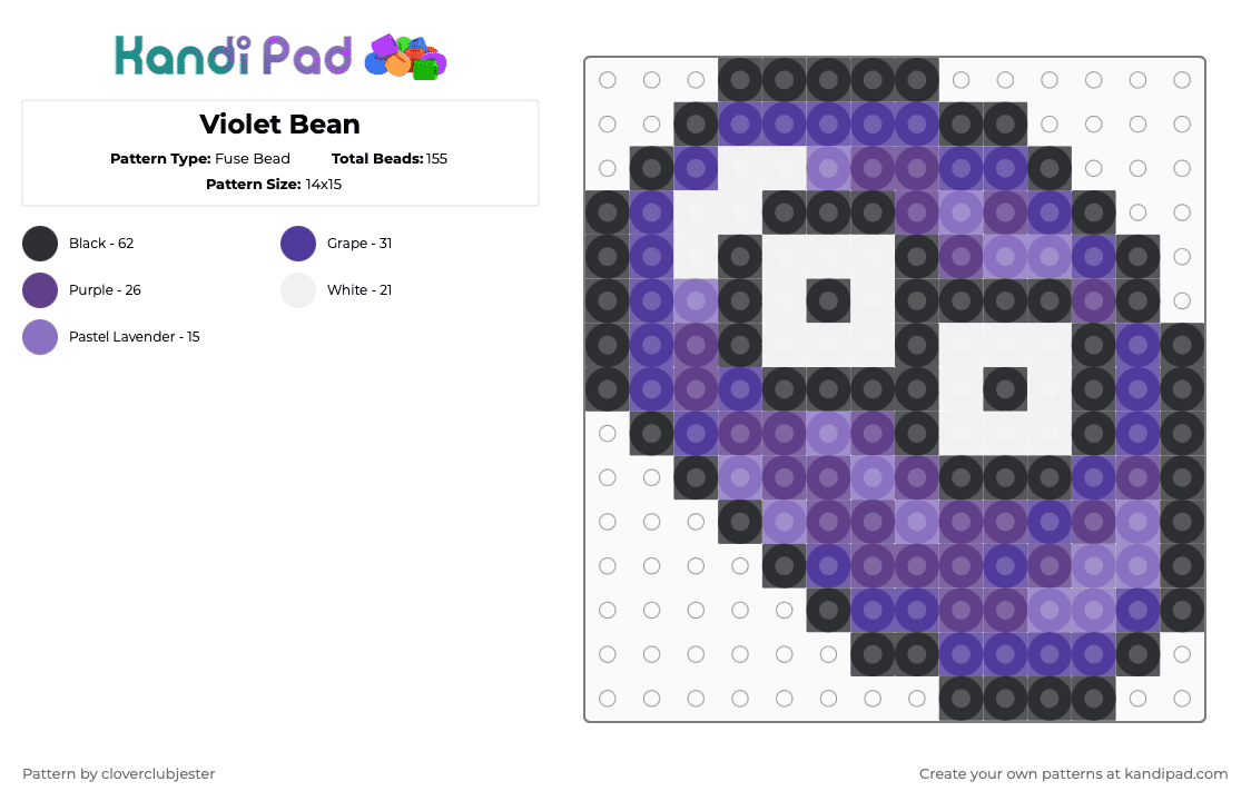 Violet Bean Fuse Bead Pattern - Kandi Pad | Kandi Patterns, Fuse Bead ...