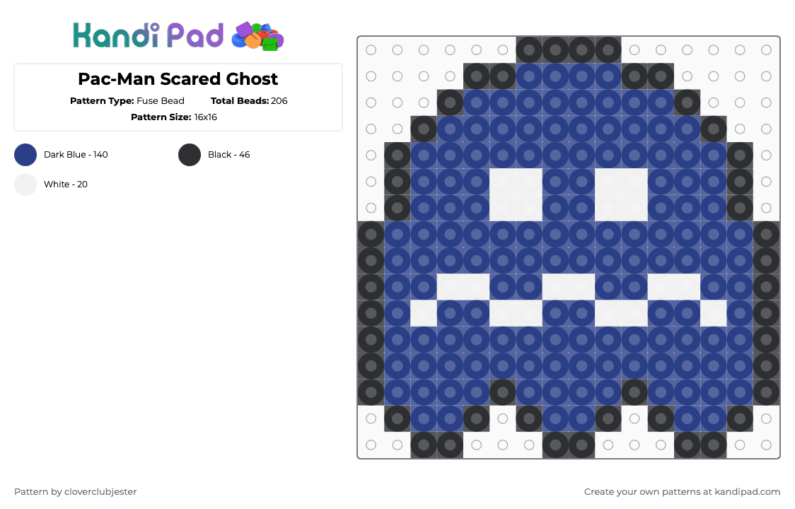 Pac-Man Scared Ghost Fuse Bead Pattern - Kandi Pad | Kandi Patterns ...
