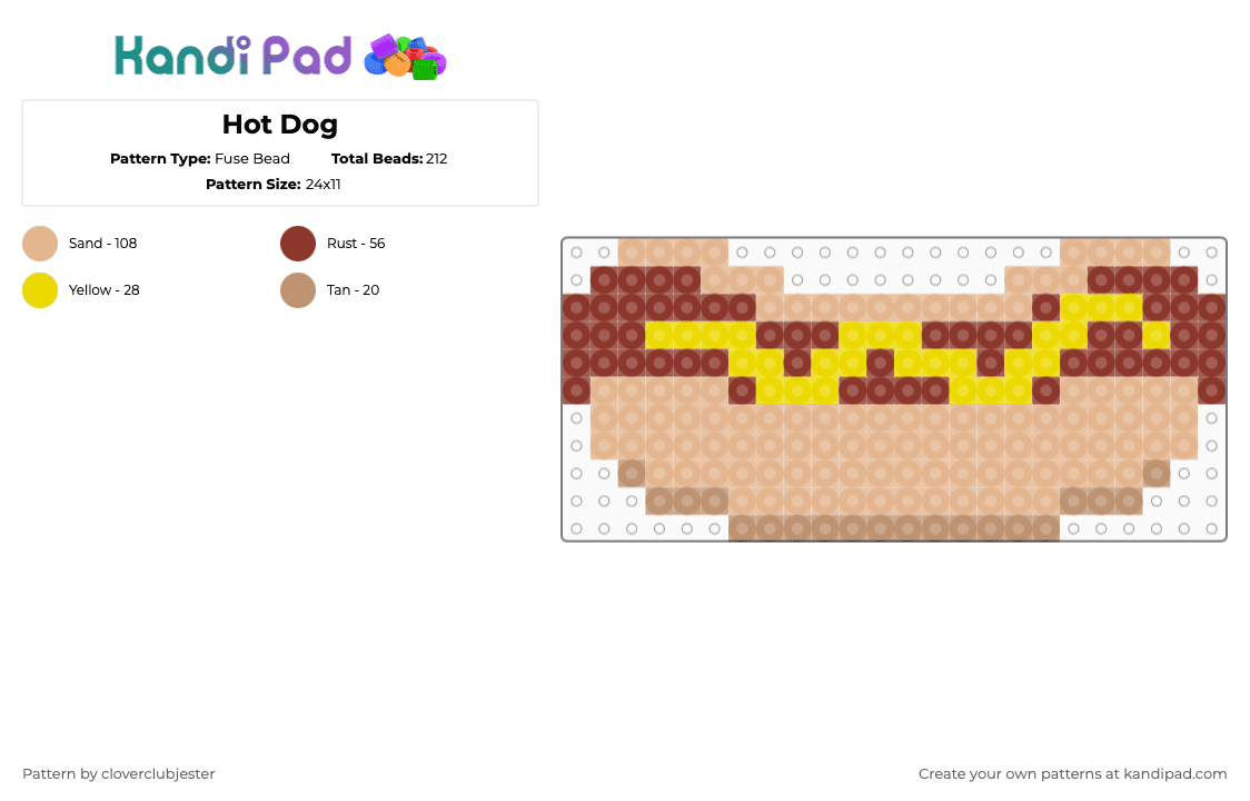 Hot Dog Fuse Bead Pattern - Kandi Pad | Kandi Patterns, Fuse Bead ...