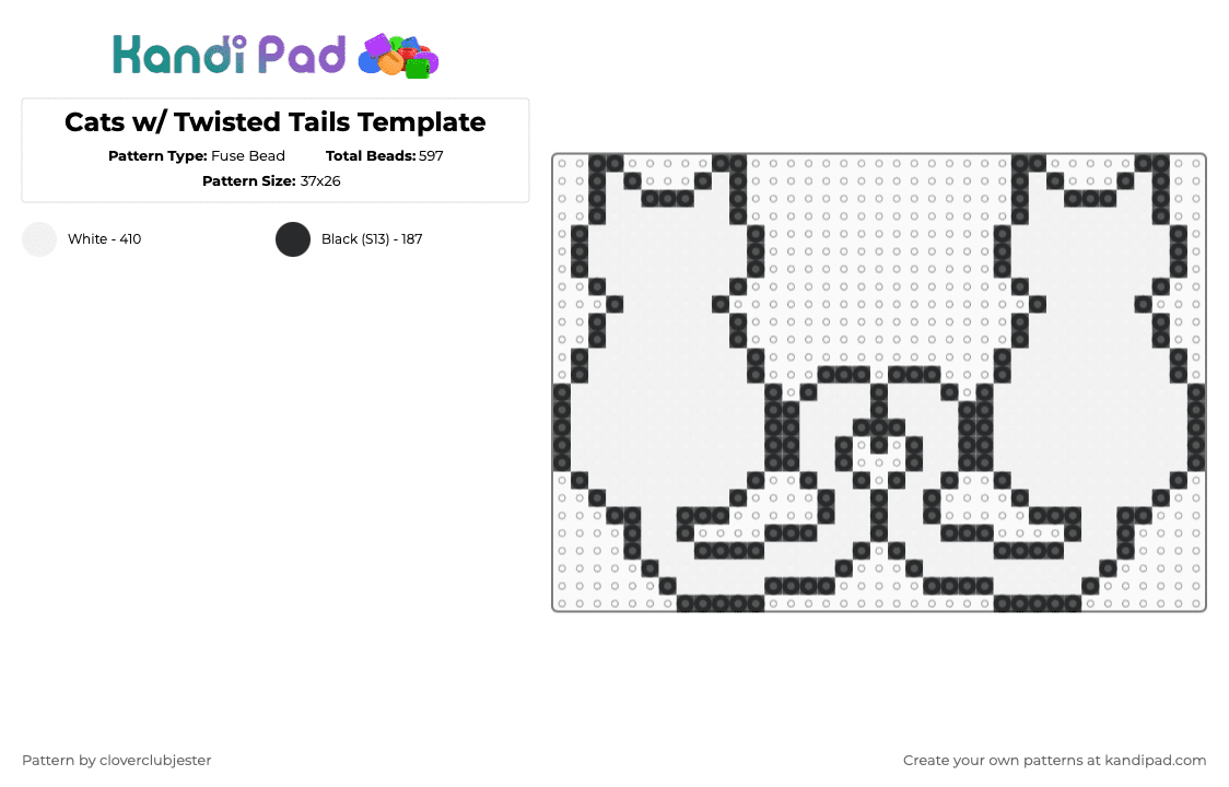 Cats w/ Twisted Tails Template Fuse Bead Pattern - Kandi Pad | Kandi ...