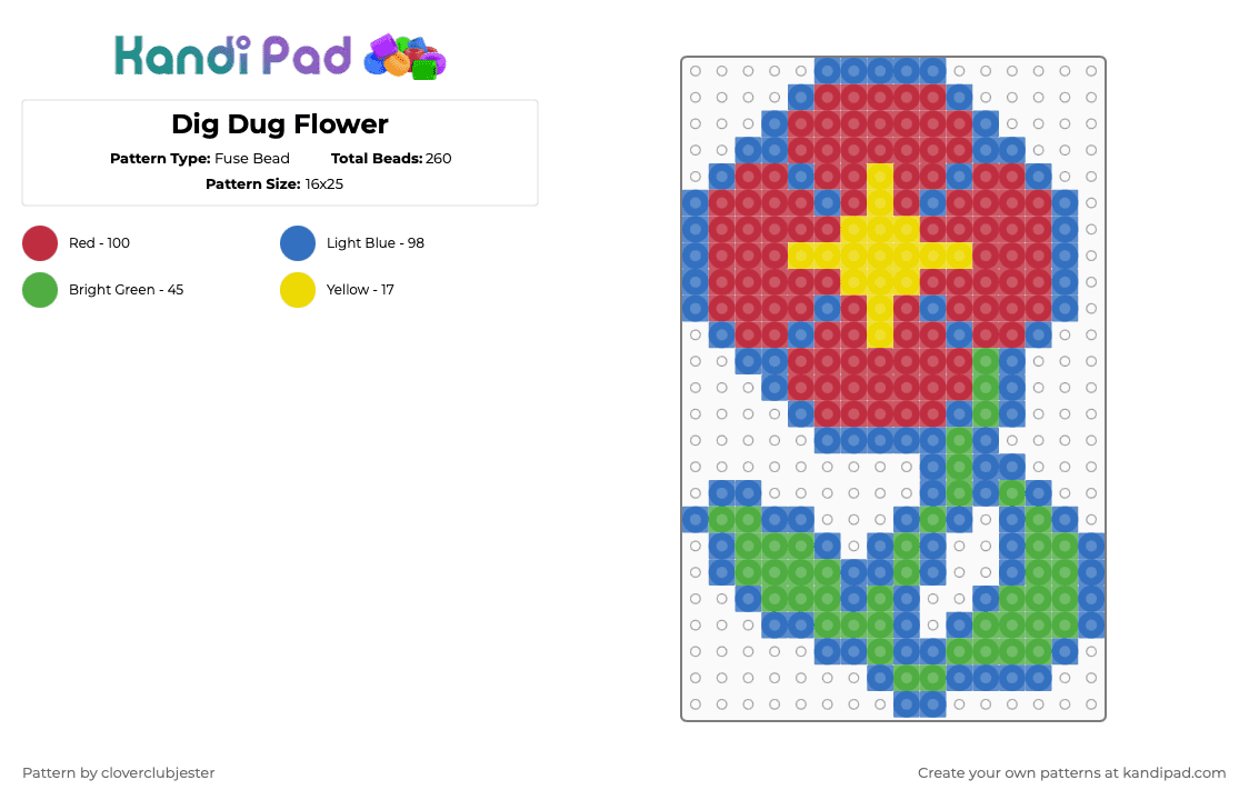 Dig Dug Flower Fuse Bead Pattern - Kandi Pad | Kandi Patterns, Fuse ...