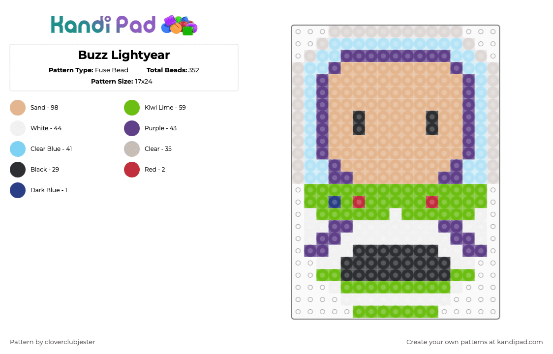 Buzz Lightyear Fuse Bead Pattern - Kandi Pad | Kandi Patterns, Fuse ...