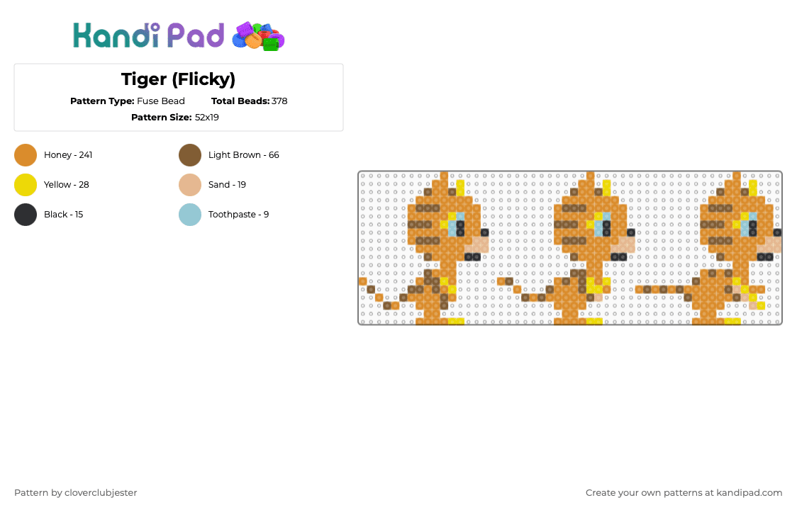 Tiger (Flicky) Fuse Bead Pattern - Kandi Pad | Kandi Patterns, Fuse ...