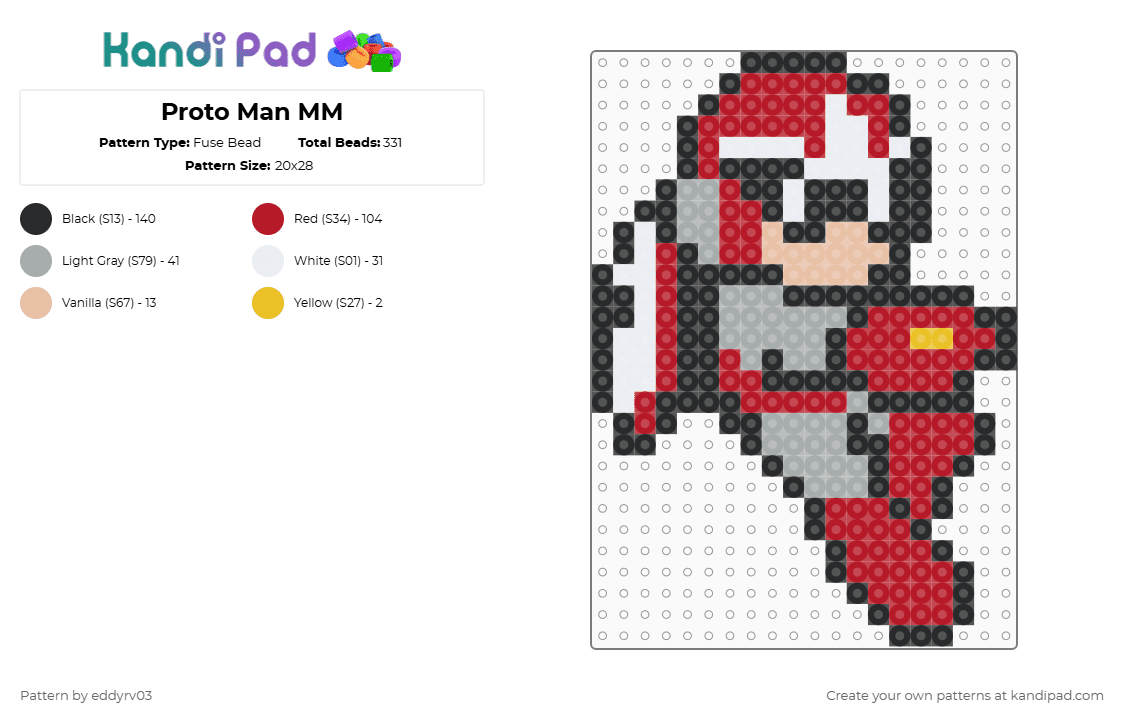 Proto Man MM Fuse Bead Pattern - Kandi Pad | Kandi Patterns, Fuse Bead ...