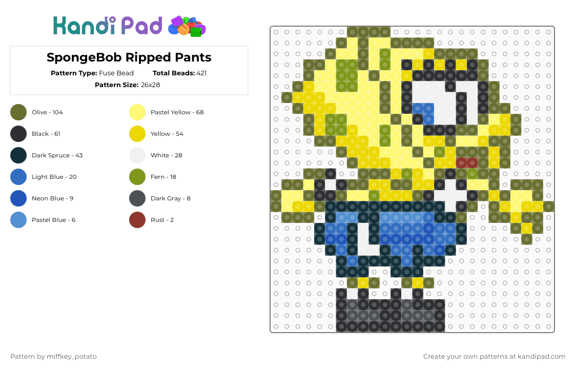 SpongeBob Ripped Pants Fuse Bead Pattern - Kandi Pad | Kandi Patterns ...
