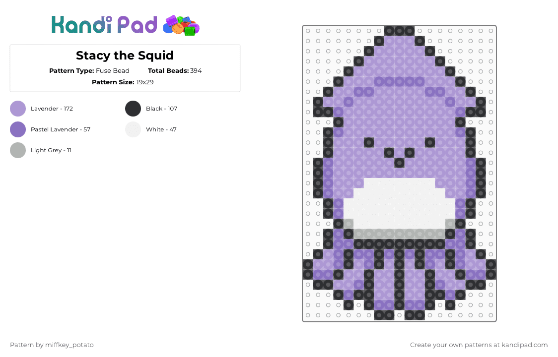 Stacy the Squid Fuse Bead Pattern - Kandi Pad | Kandi Patterns, Fuse ...
