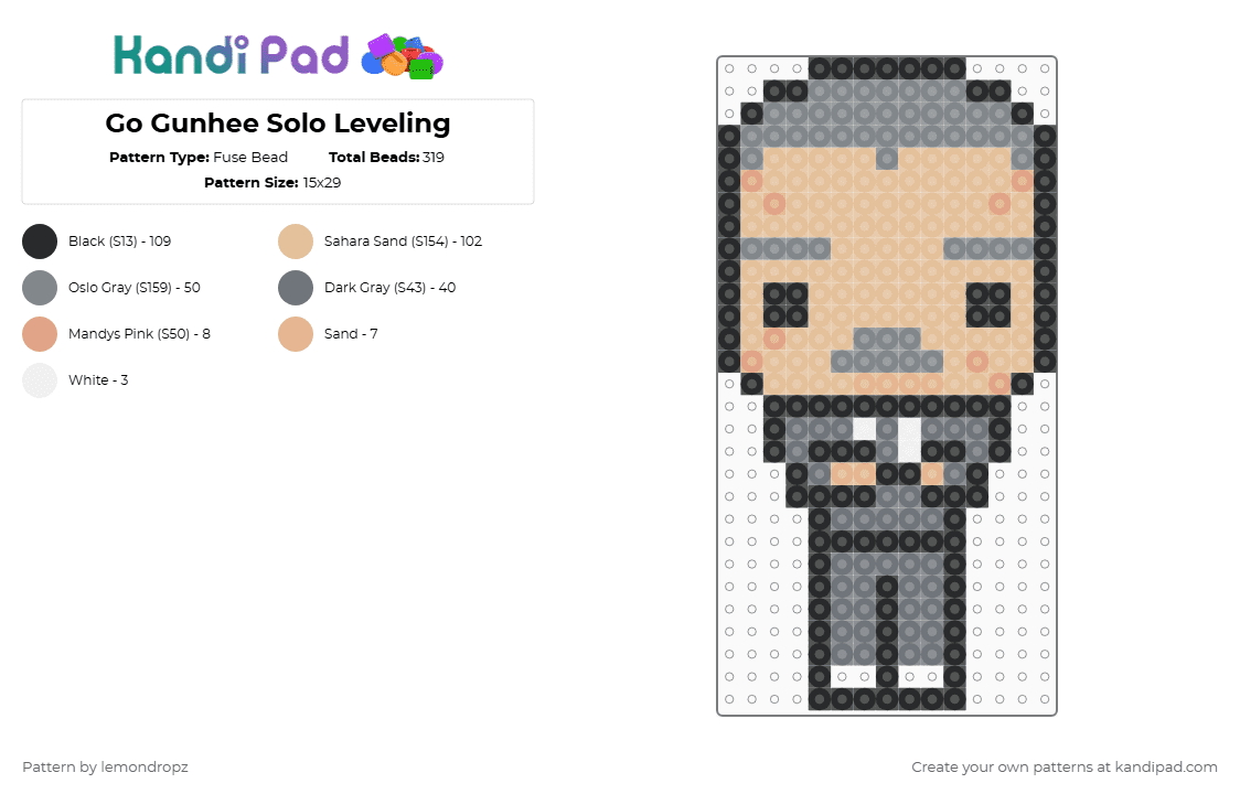 Go Gunhee Solo Leveling Fuse Bead Pattern - Kandi Pad | Kandi Patterns ...