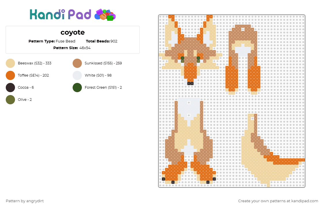 Coyote Fuse Bead Pattern - Kandi Pad | Kandi Patterns, Fuse Bead ...