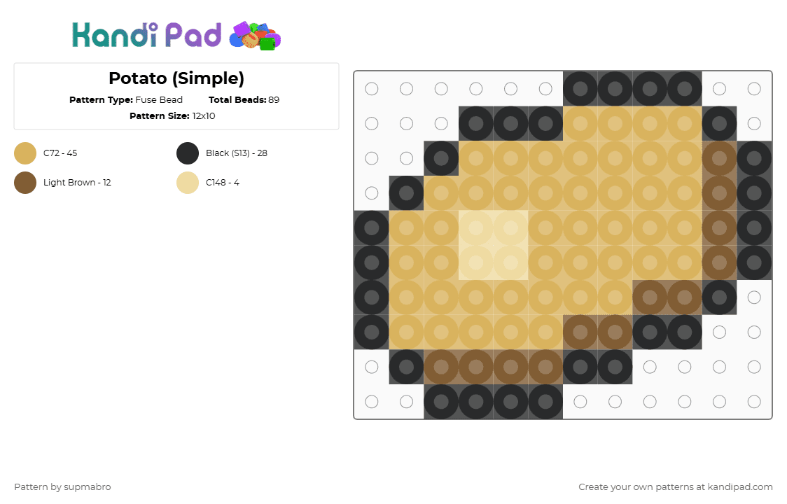 Potato (Simple) Fuse Bead Pattern - Kandi Pad | Kandi Patterns, Fuse ...