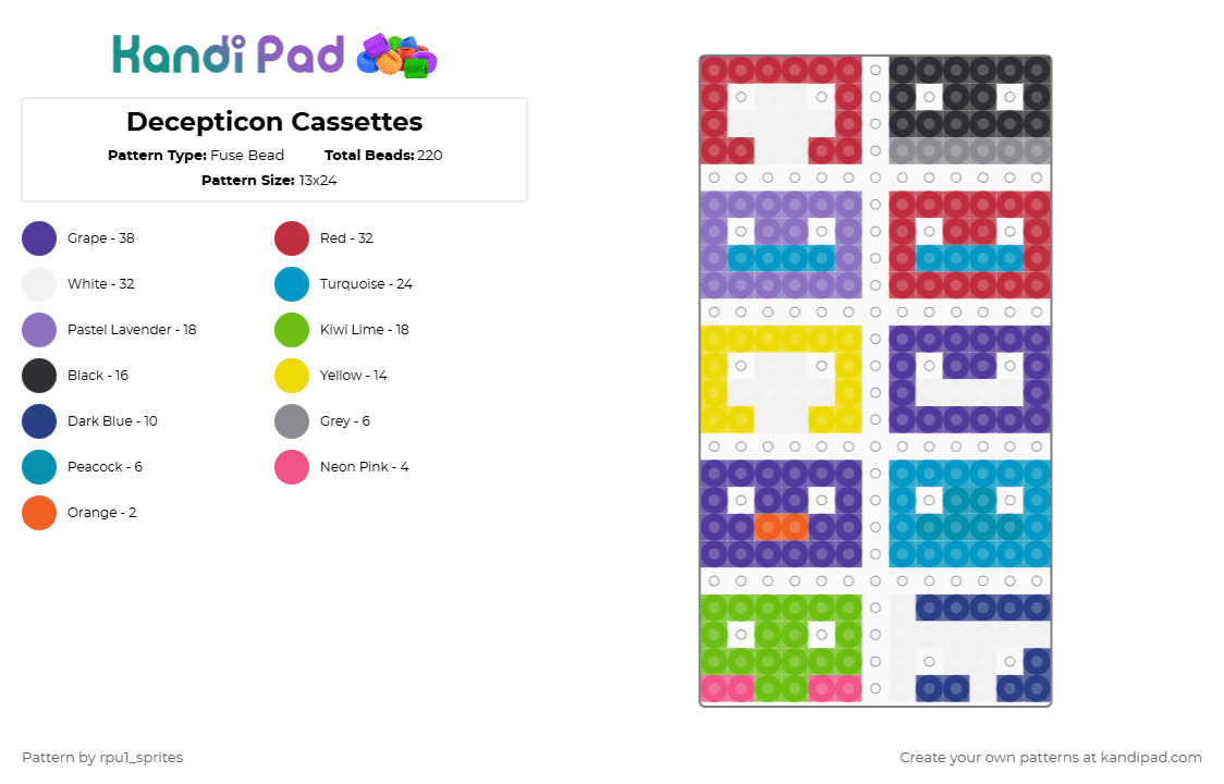 Decepticon Cassettes Fuse Bead Pattern - Kandi Pad | Kandi Patterns ...