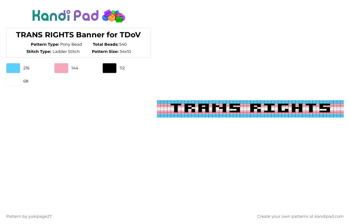 TRANS RIGHTS Banner for TDoV Pony Bead Pattern - Kandi Pad | Kandi ...