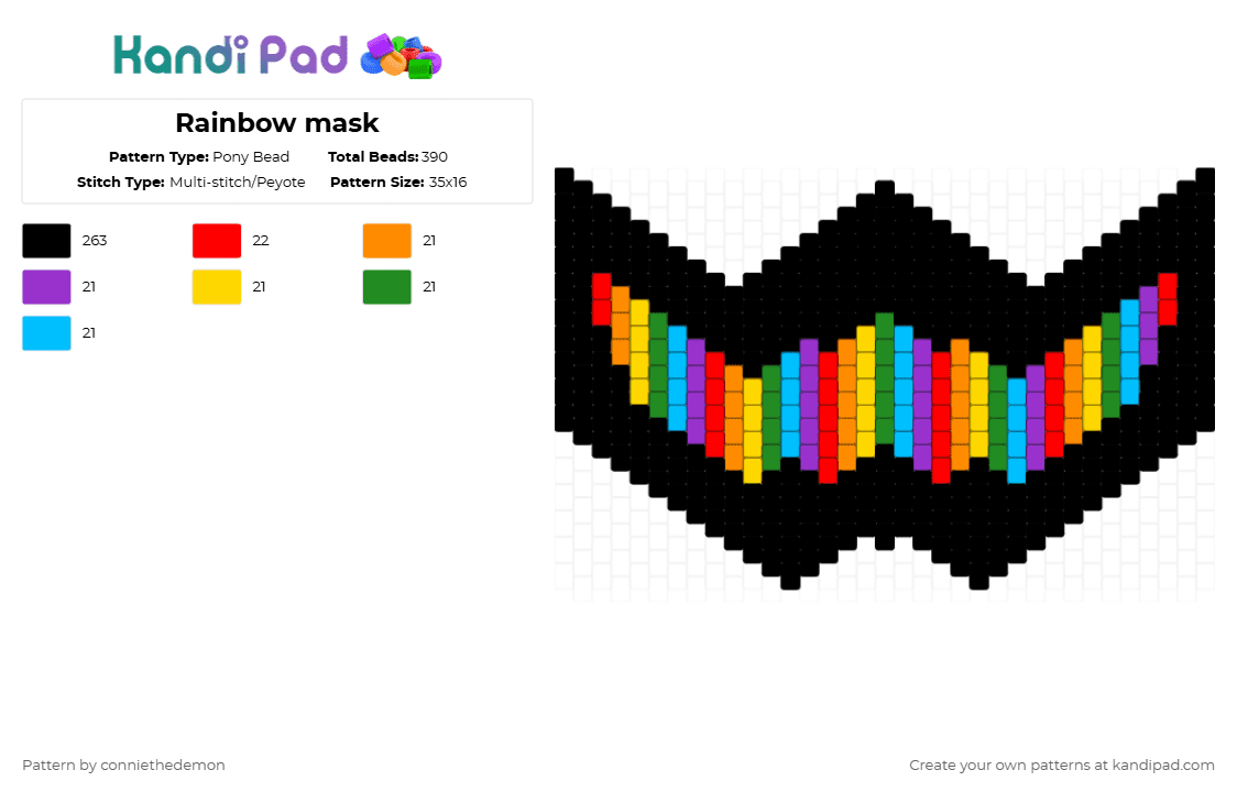 Rainbow mask Pony Bead Pattern - Kandi Pad | Kandi Patterns, Fuse Bead ...