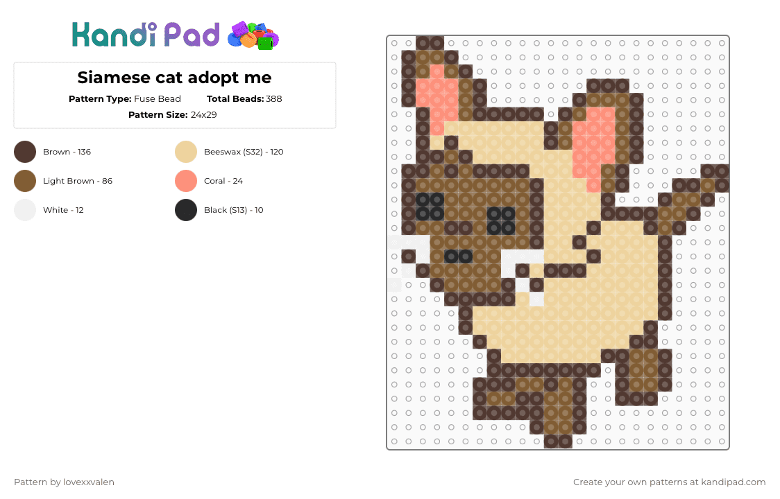 Siamese cat adopt me Fuse Bead Pattern - Kandi Pad | Kandi Patterns ...
