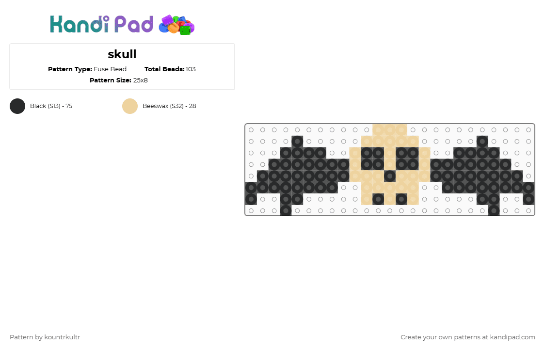 Skull Fuse Bead Pattern - Kandi Pad | Kandi Patterns, Fuse Bead ...