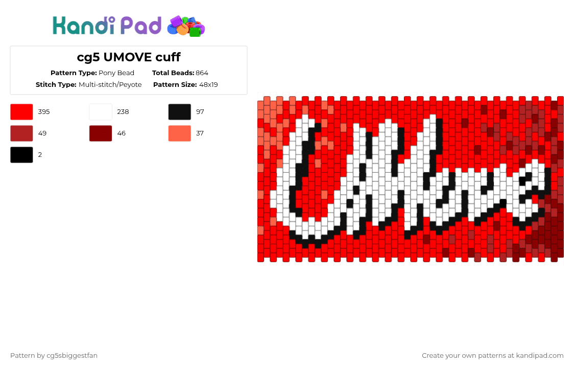 Cg5 UMOVE cuff Pony Bead Pattern - Kandi Pad | Kandi Patterns, Fuse ...