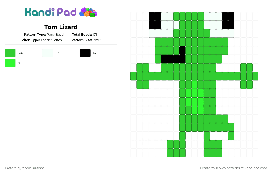 Tom Lizard Pony Bead Pattern - Kandi Pad | Kandi Patterns, Fuse Bead ...