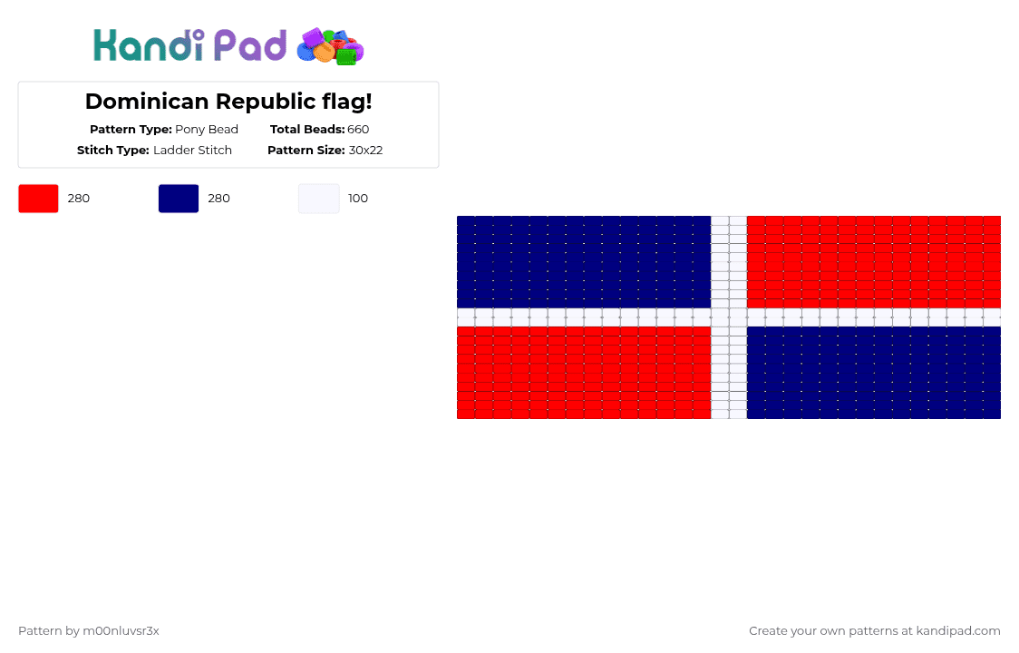 Dominican Republic flag! Pony Bead Pattern - Kandi Pad | Kandi Patterns ...