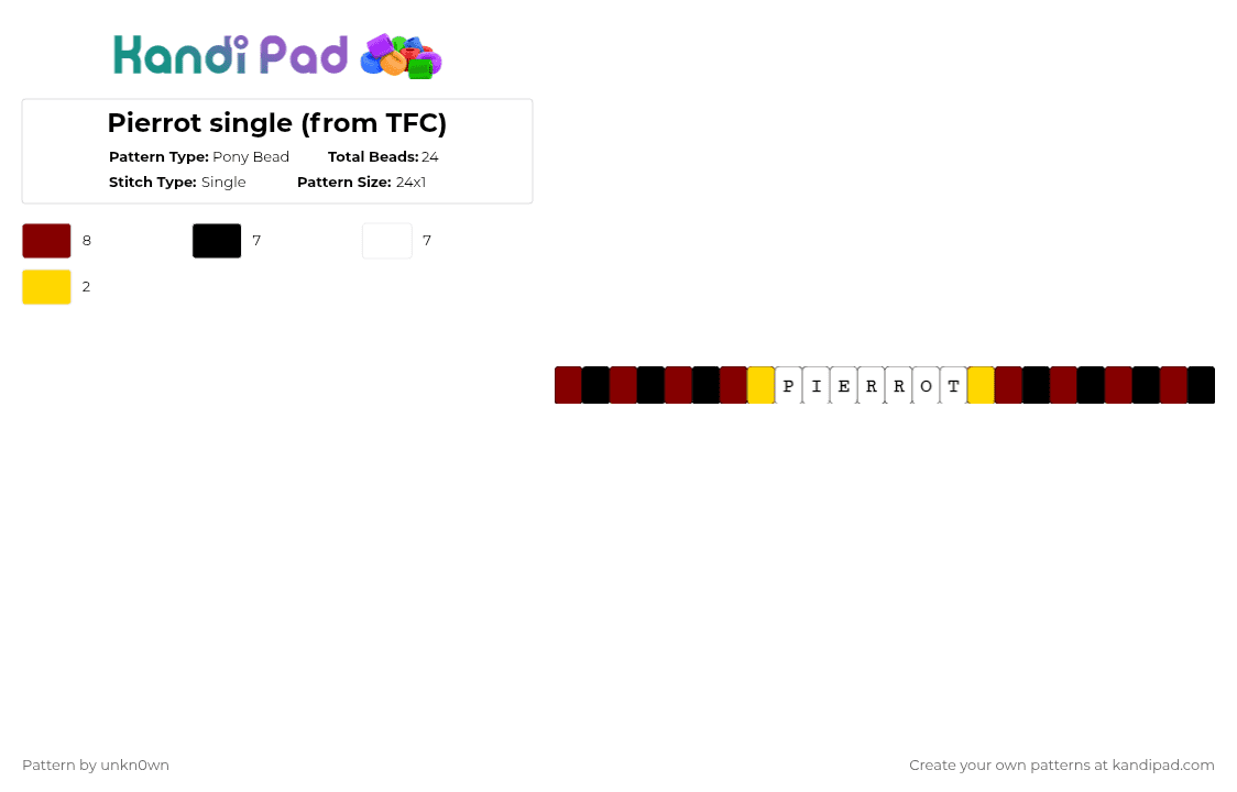 Pierrot (from TFC) single Pony Bead Pattern - Kandi Pad | Kandi ...