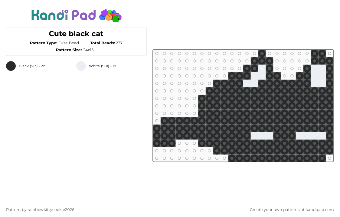 Cute black cat Fuse Bead Pattern - Kandi Pad | Kandi Patterns, Fuse ...