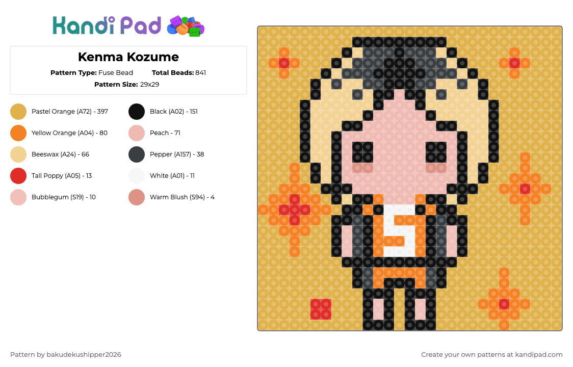 Kenma Kozume Fuse Bead Pattern - Kandi Pad | Kandi Patterns, Fuse Bead ...