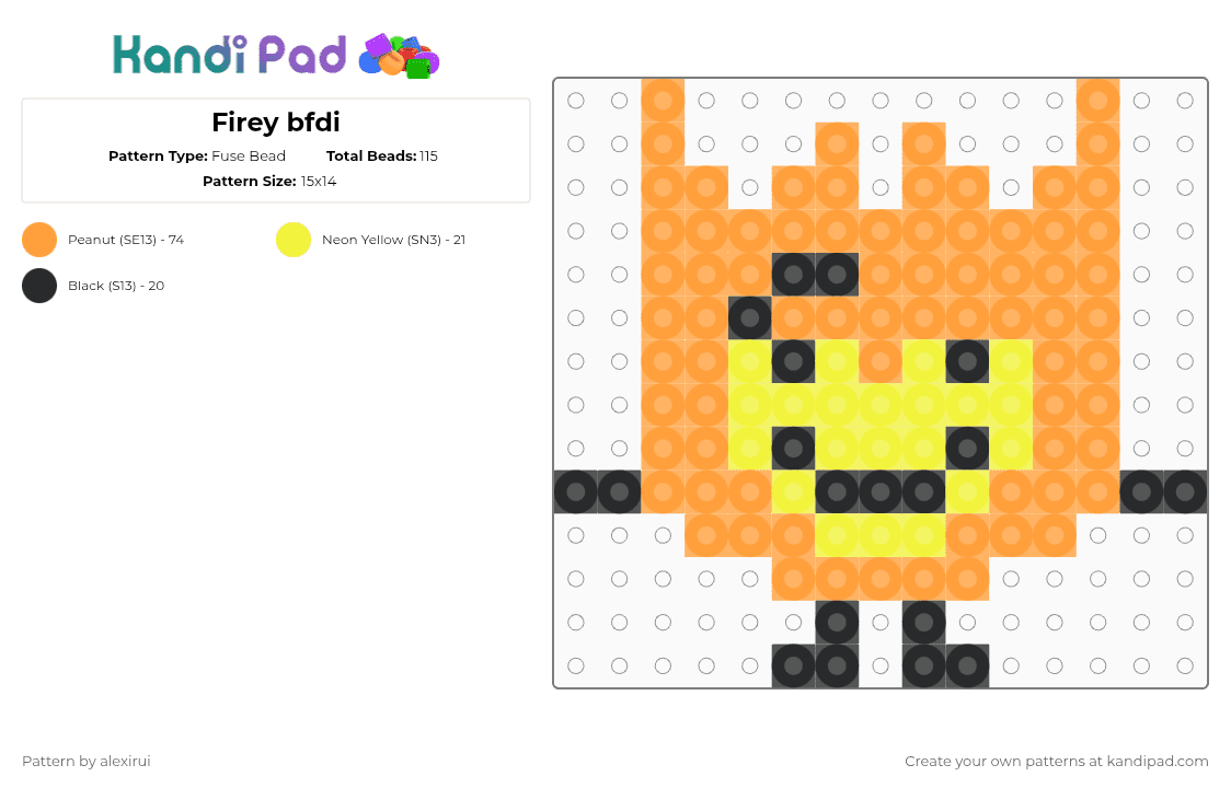 Firey bfdi Fuse Bead Pattern - Kandi Pad | Kandi Patterns, Fuse Bead ...