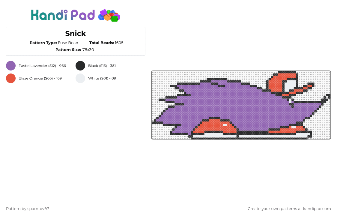 Snick Fuse Bead Pattern - Kandi Pad | Kandi Patterns, Fuse Bead ...