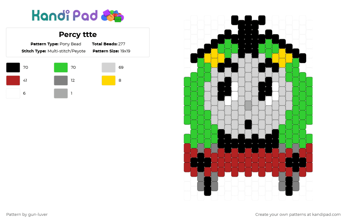 Percy ttte Pony Bead Pattern - Kandi Pad | Kandi Patterns, Fuse Bead ...