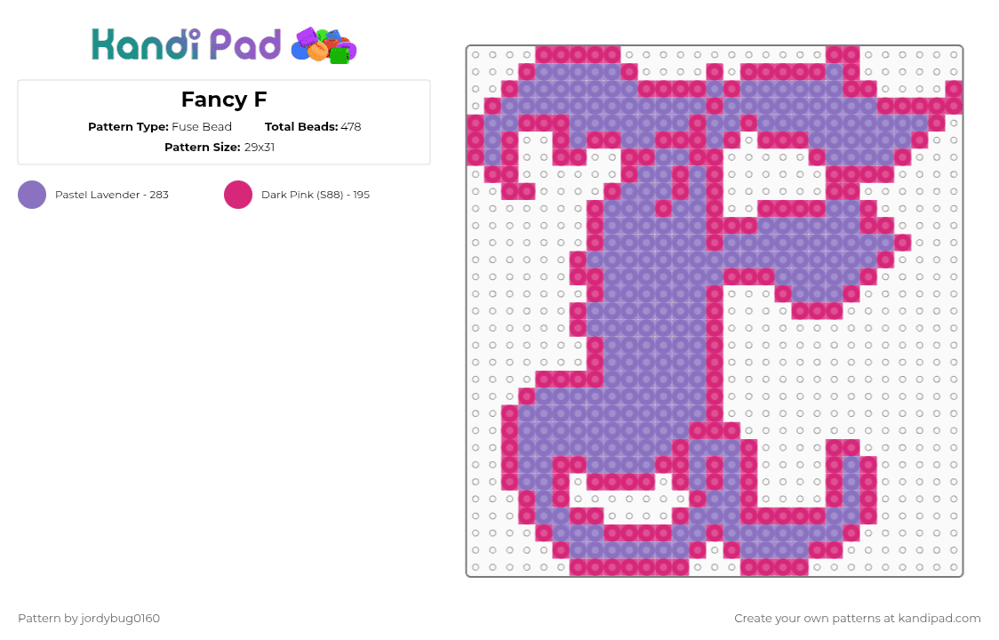 Fancy F Fuse Bead Pattern - Kandi Pad | Kandi Patterns, Fuse Bead ...