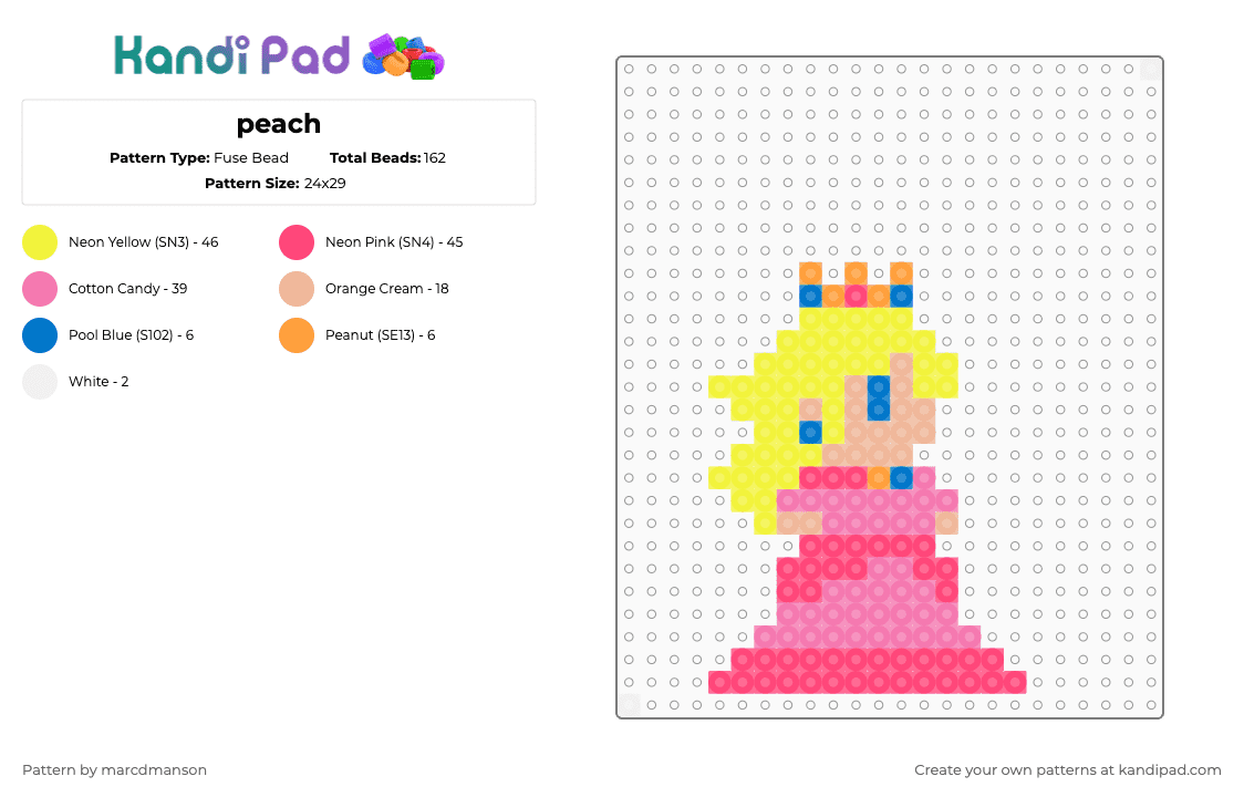 Peach Fuse Bead Pattern - Kandi Pad | Kandi Patterns, Fuse Bead ...