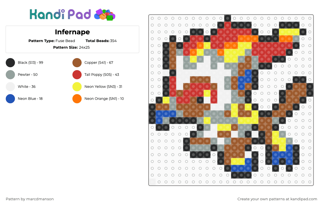 Infernape Fuse Bead Pattern - Kandi Pad | Kandi Patterns, Fuse Bead ...