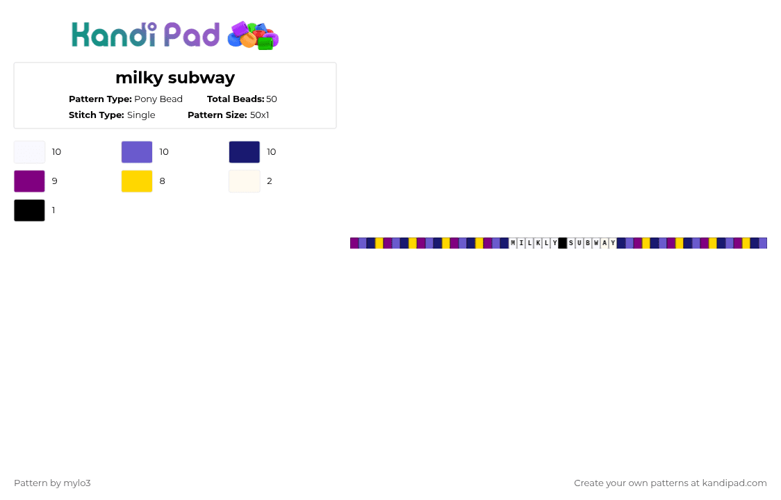 Milky subway Pony Bead Pattern - Kandi Pad | Kandi Patterns, Fuse Bead ...